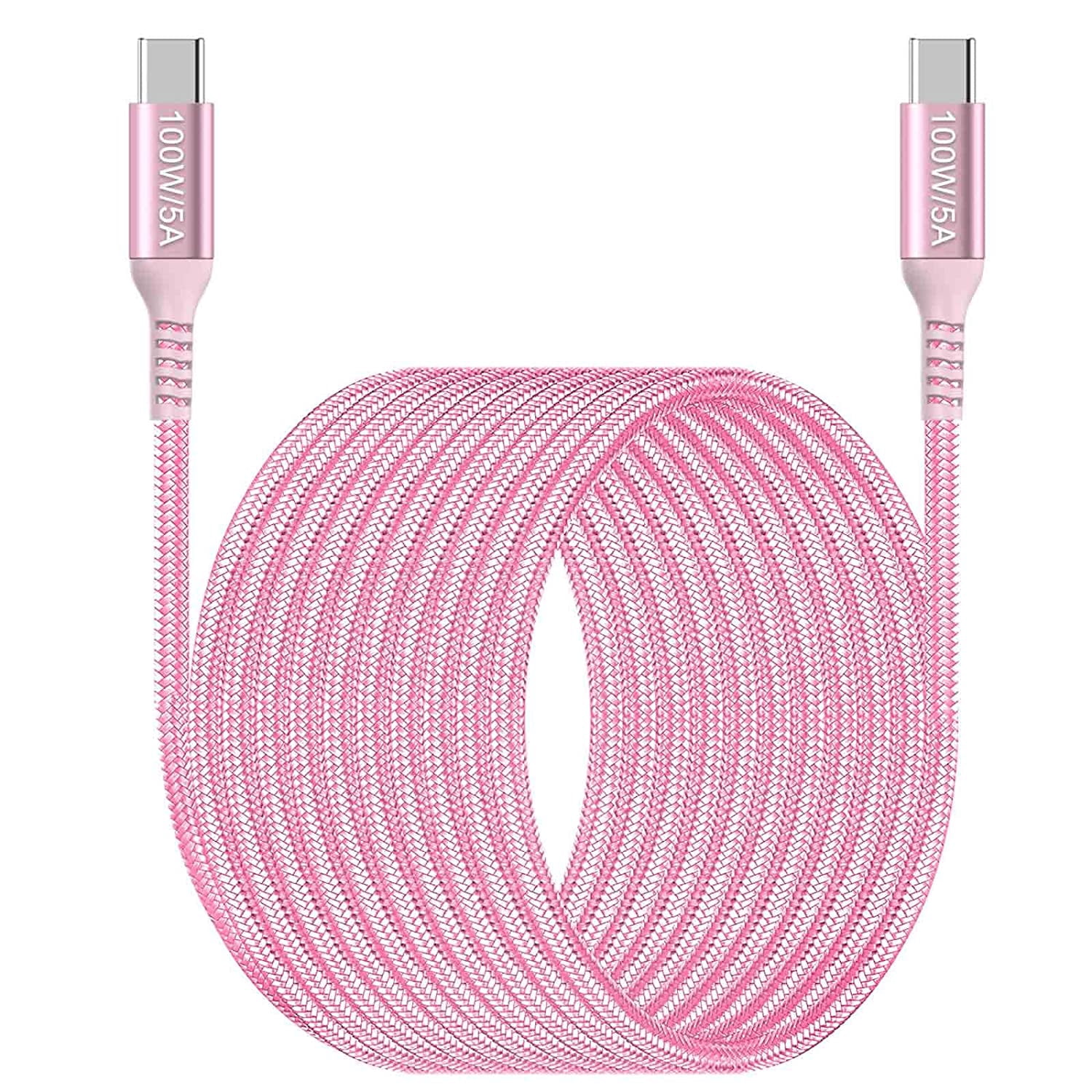 100W USB C to USB C Cable 15ft Long Pink, USBC to USBC, (20V/5A) Type C ...