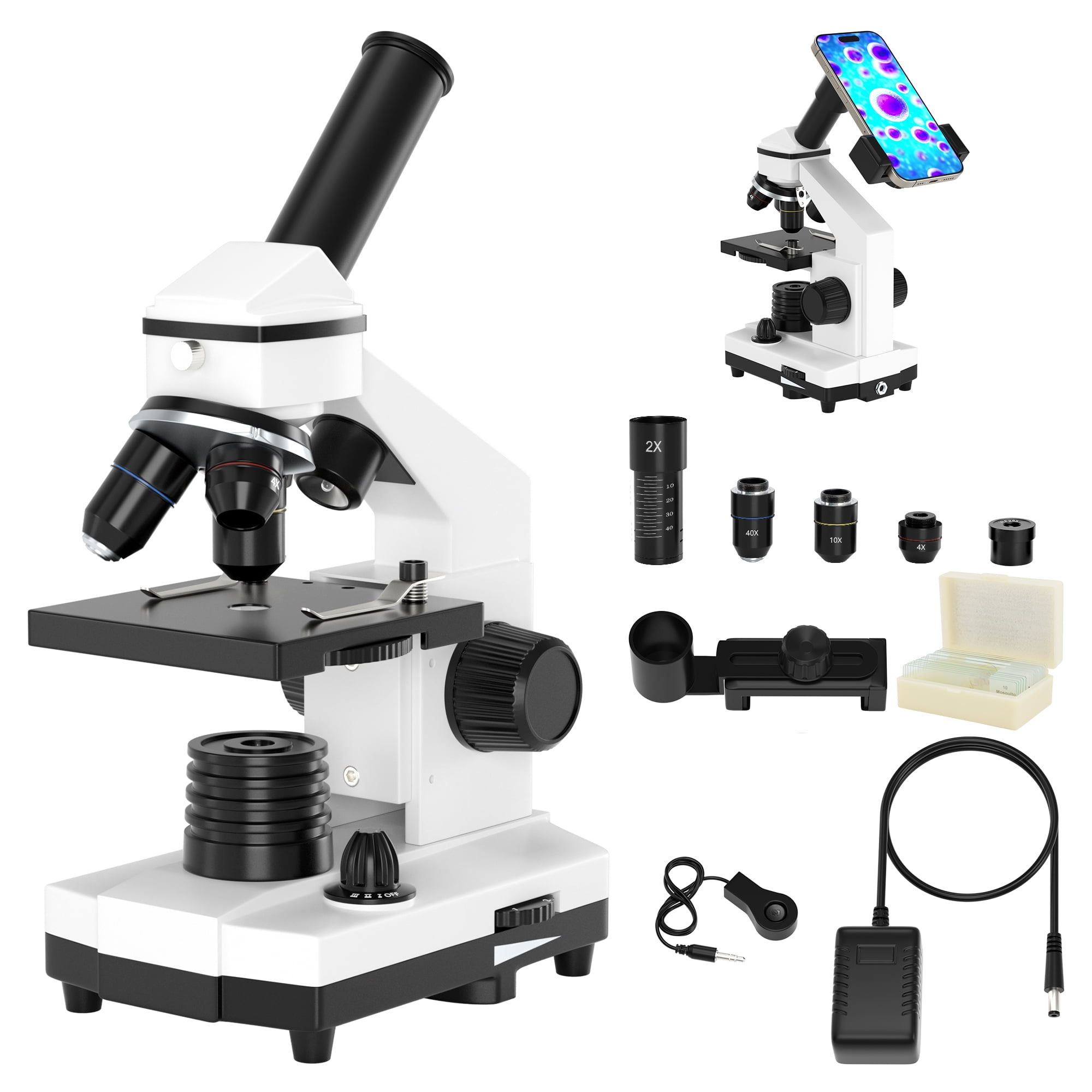 100X-2000X Microscope for Kids, Monocular Compound Microscope Kit for ...
