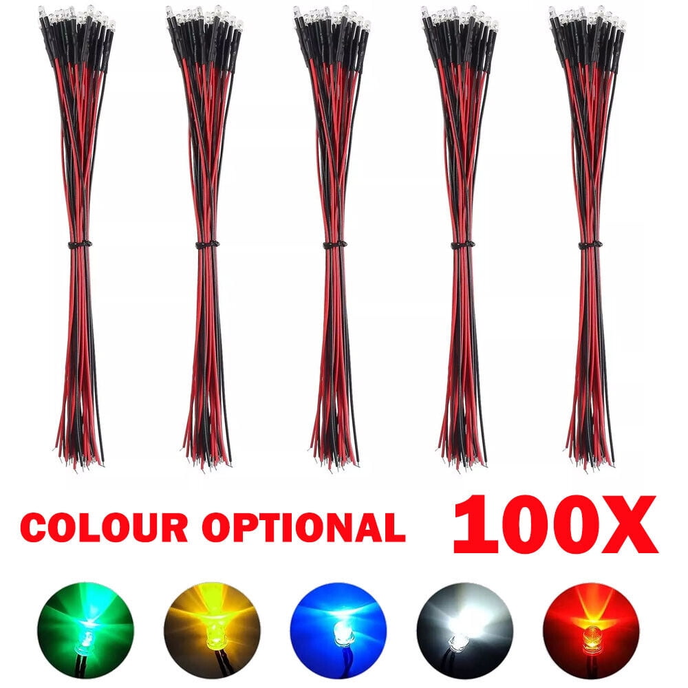 100X 3mm Pre Wired DC5V-12V Micro LED Lights Emitting Diodes Mini Bulbs ...