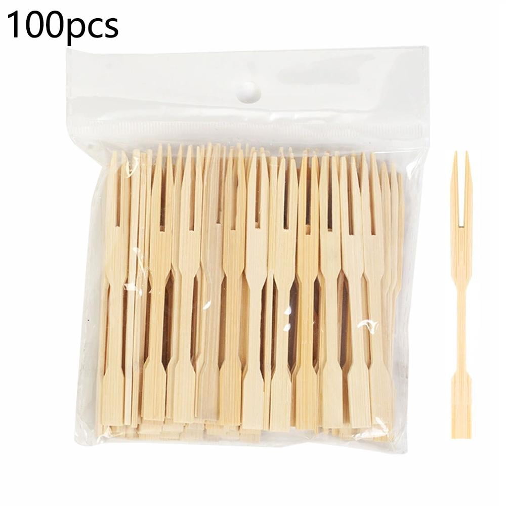 100X WOODEN FORKS PICKER HEAVY DUTY CLEAR PLASTIC FORKS CUTLERY SET ...