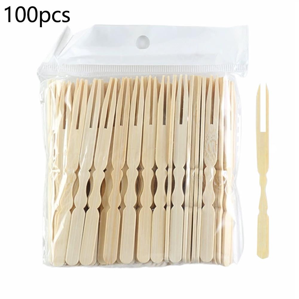 100X WOODEN FORKS PICKER HEAVY DUTY CLEAR PLASTIC FORKS SET CUTLERY ...
