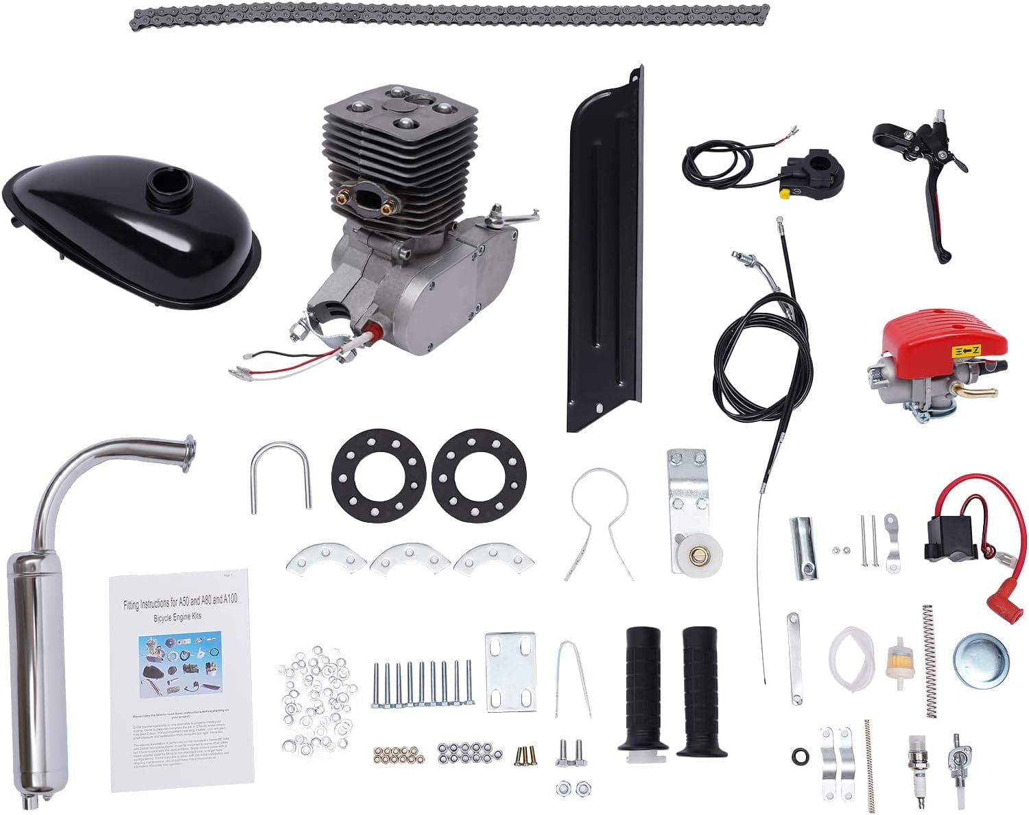 100cc 2 Stroke Motorized Bike Kit, for V-Frame Compatible and 26-28" Bikes with Air Cooled with ...