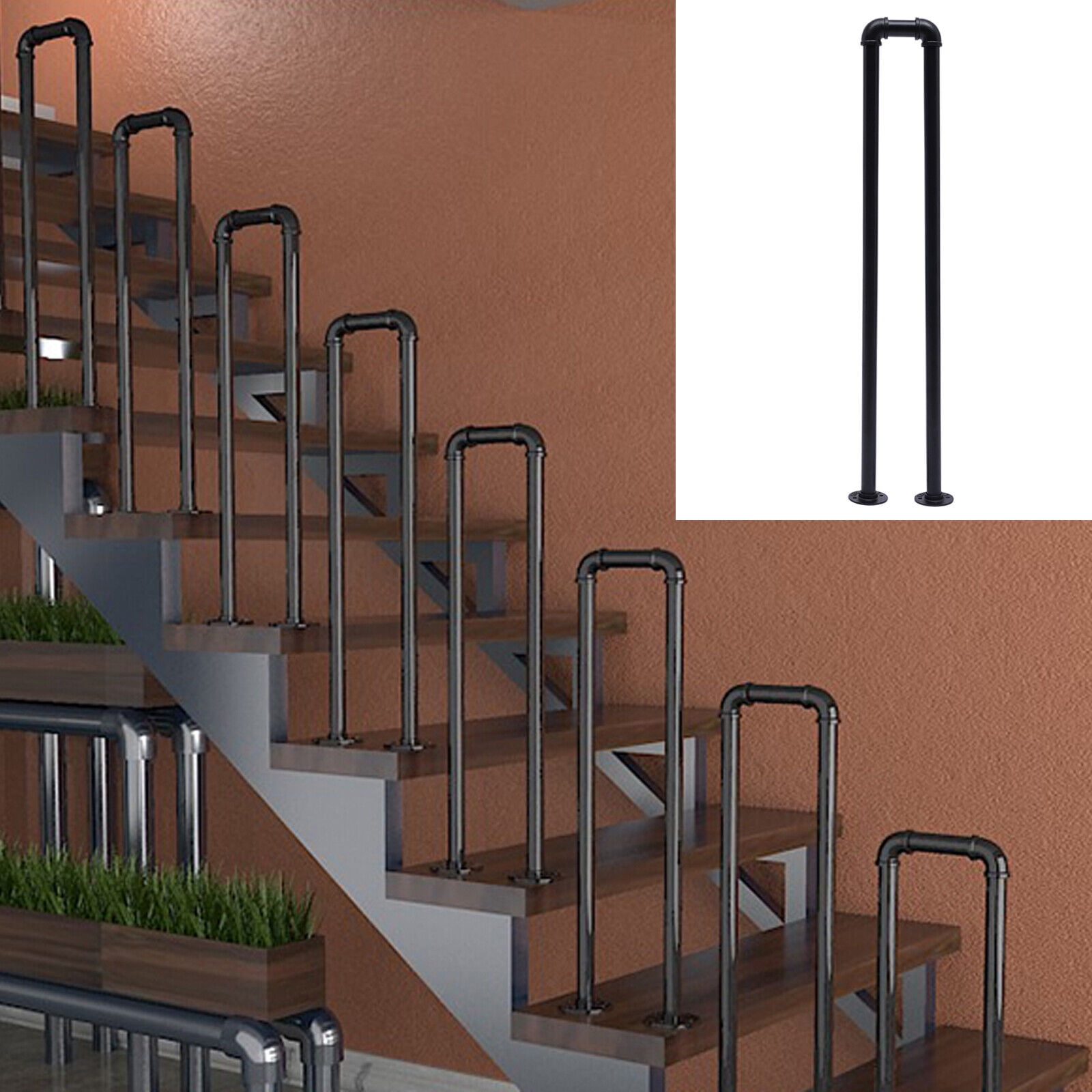 100cm Retro Non-Slip Safety Stair Handrail Black U-Shaped Railing ...