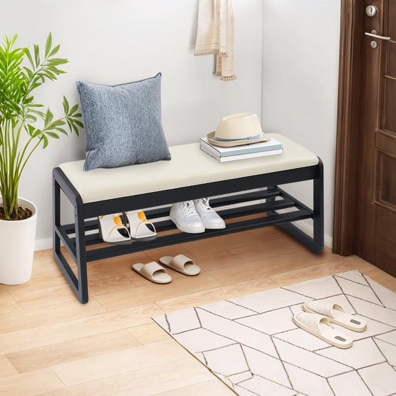 100cm Shoe Rack Bench, Storage Shoe Bench for Entryway, Rubberwood ...
