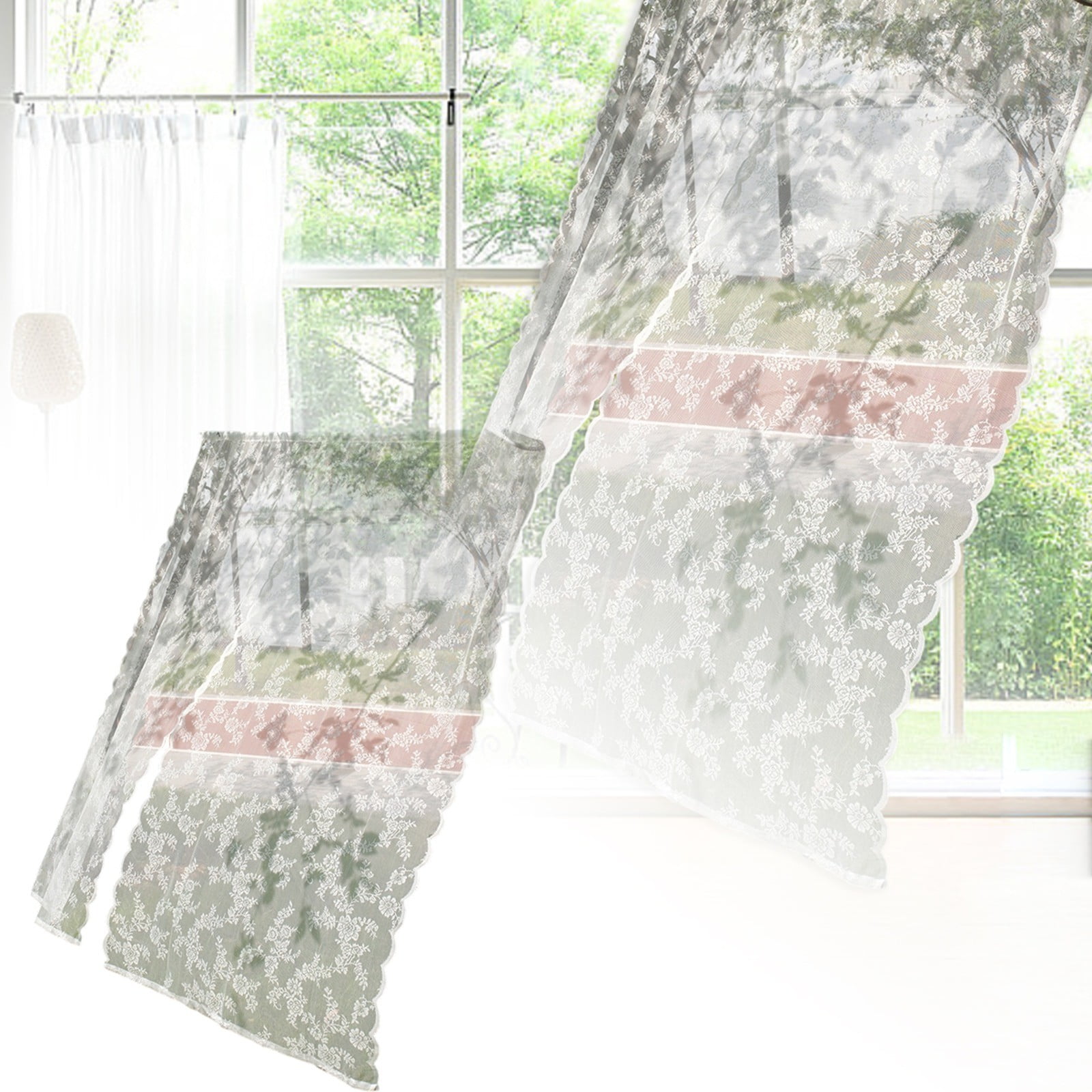 100cm Wide X 250cm Long French Lace Window Curtain Semi Lace Insulated ...