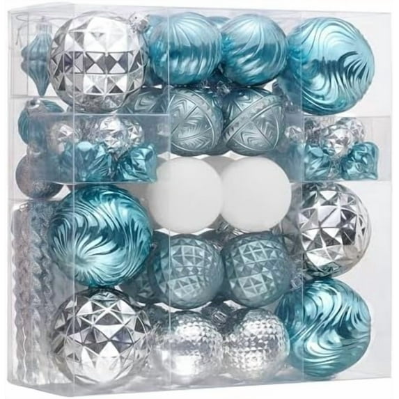 100ct Christmas Tree Decorations Ball Ornament Set, Light Blue Silver ...