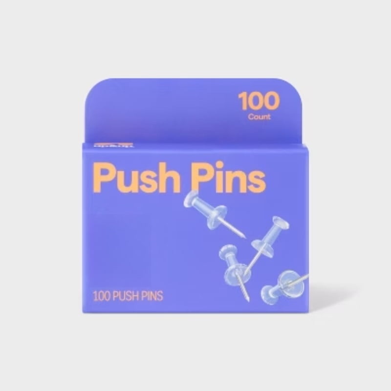 100ct Clear Push Pins - Sharp Point for Secure Mounting on Cork Boards ...