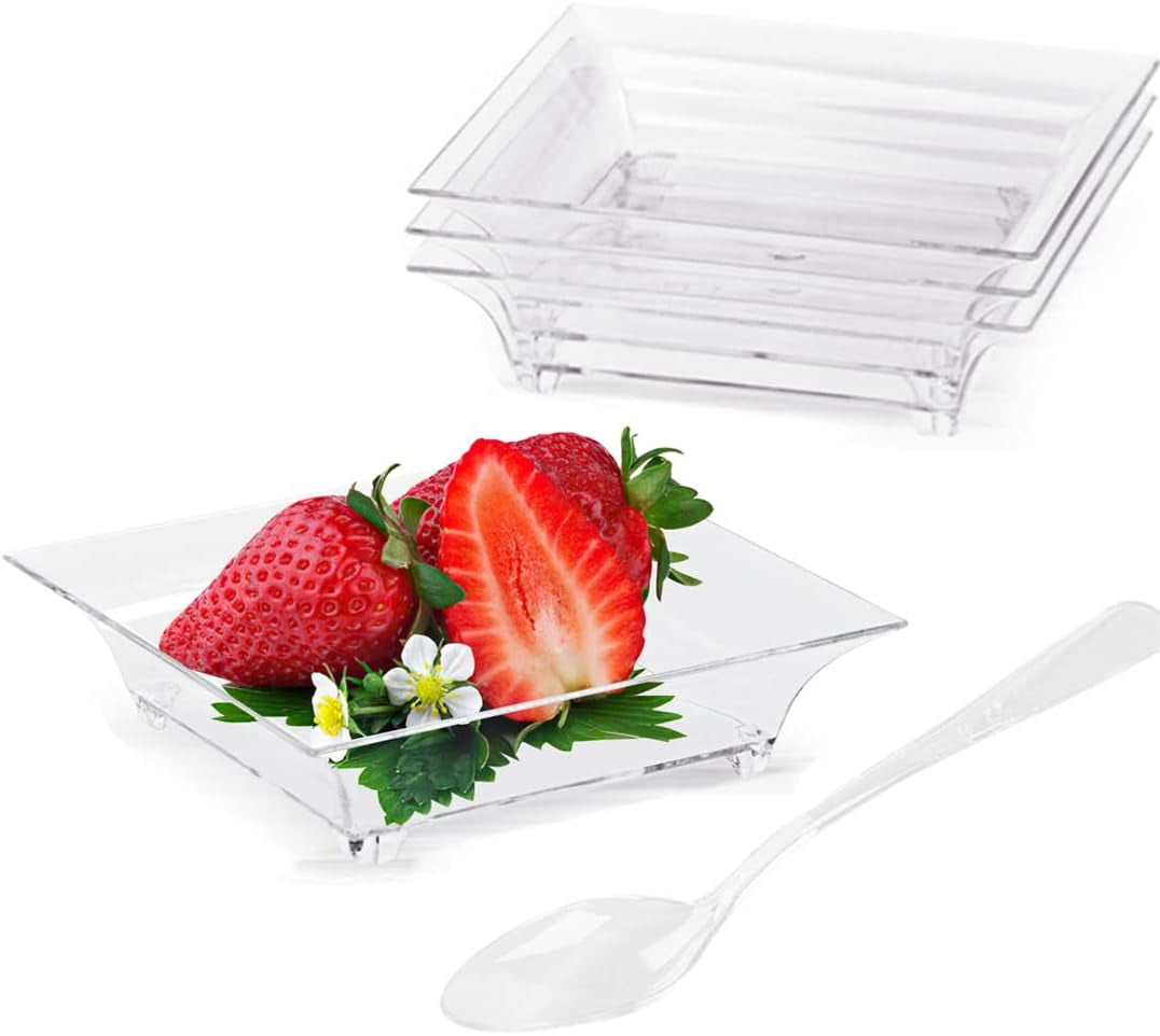100ct Mini Dessert Plates with Tasting Spoons, 2.5 Inch Small Reusable ...