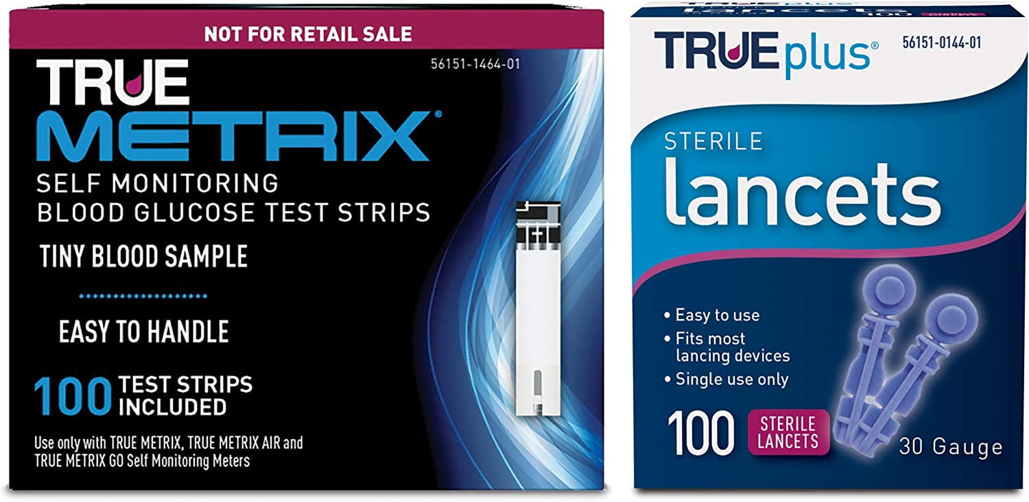 100ct TRUE METRIX® NFRS Test Strips + 100ct TRUEplus® 30g Lancets ...