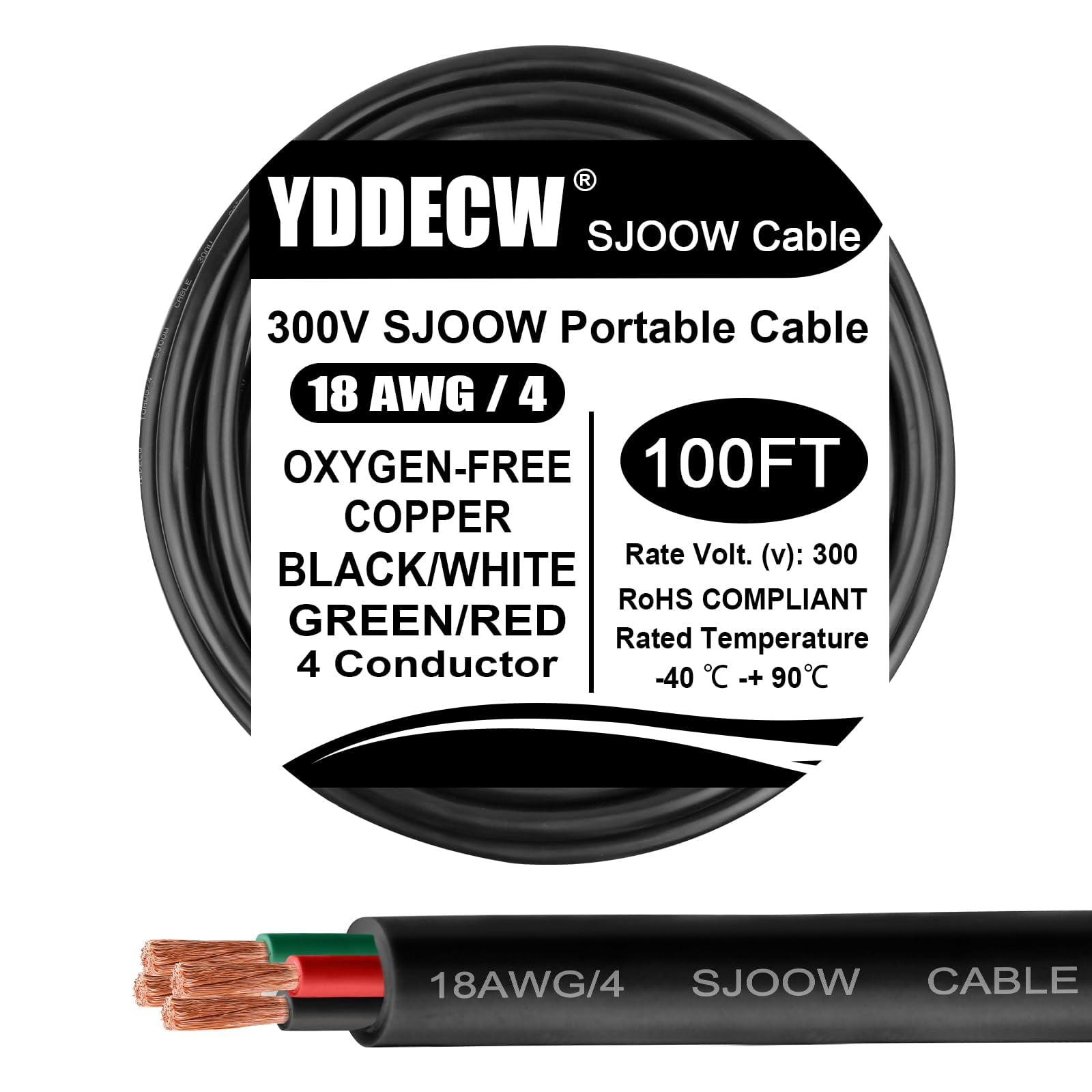 100ft 18/4 18 AWG Portable Power Cable (4 Conductor) - SJOOW 300V 18 ...