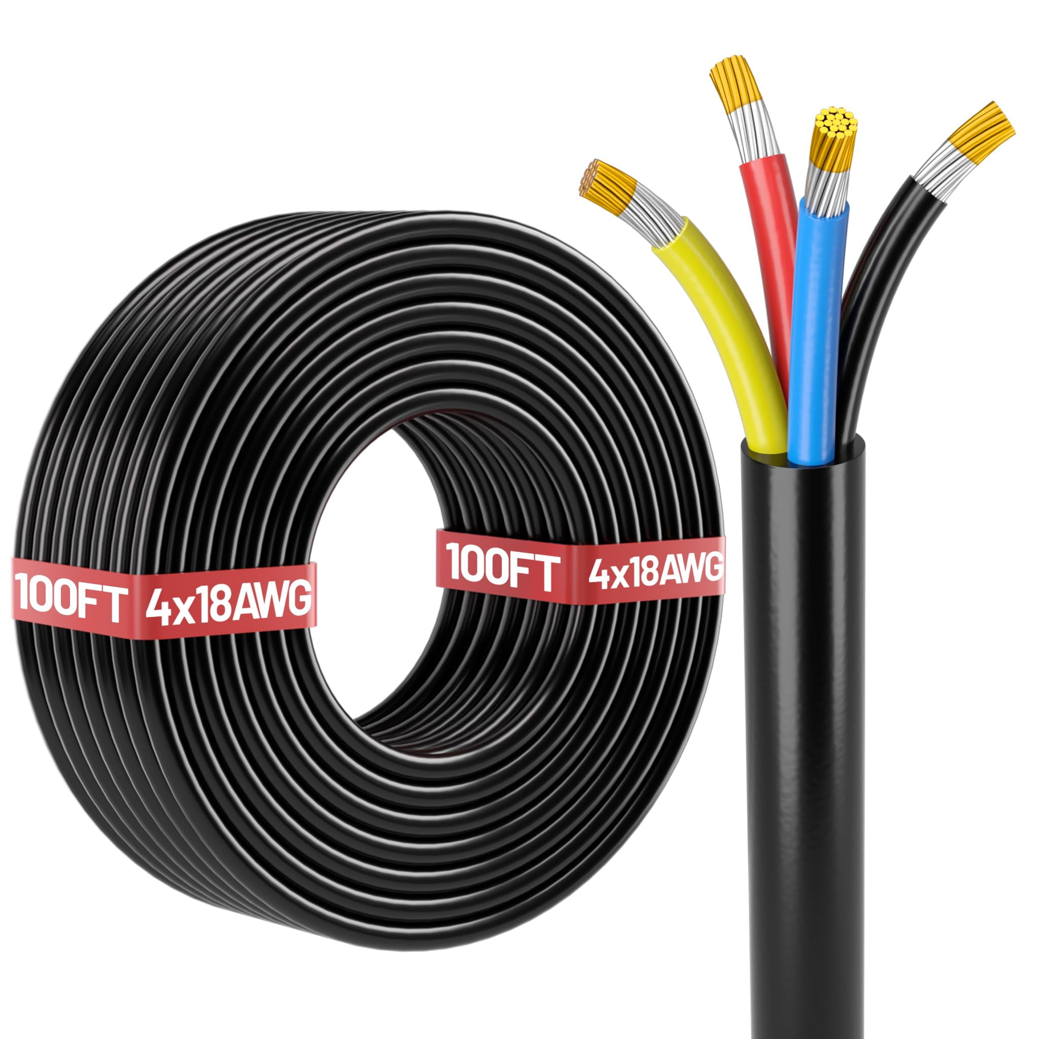 100ft 18 Gauge Wire Automotive 4 Conductor Electrical Stranded Pvc Cord ...