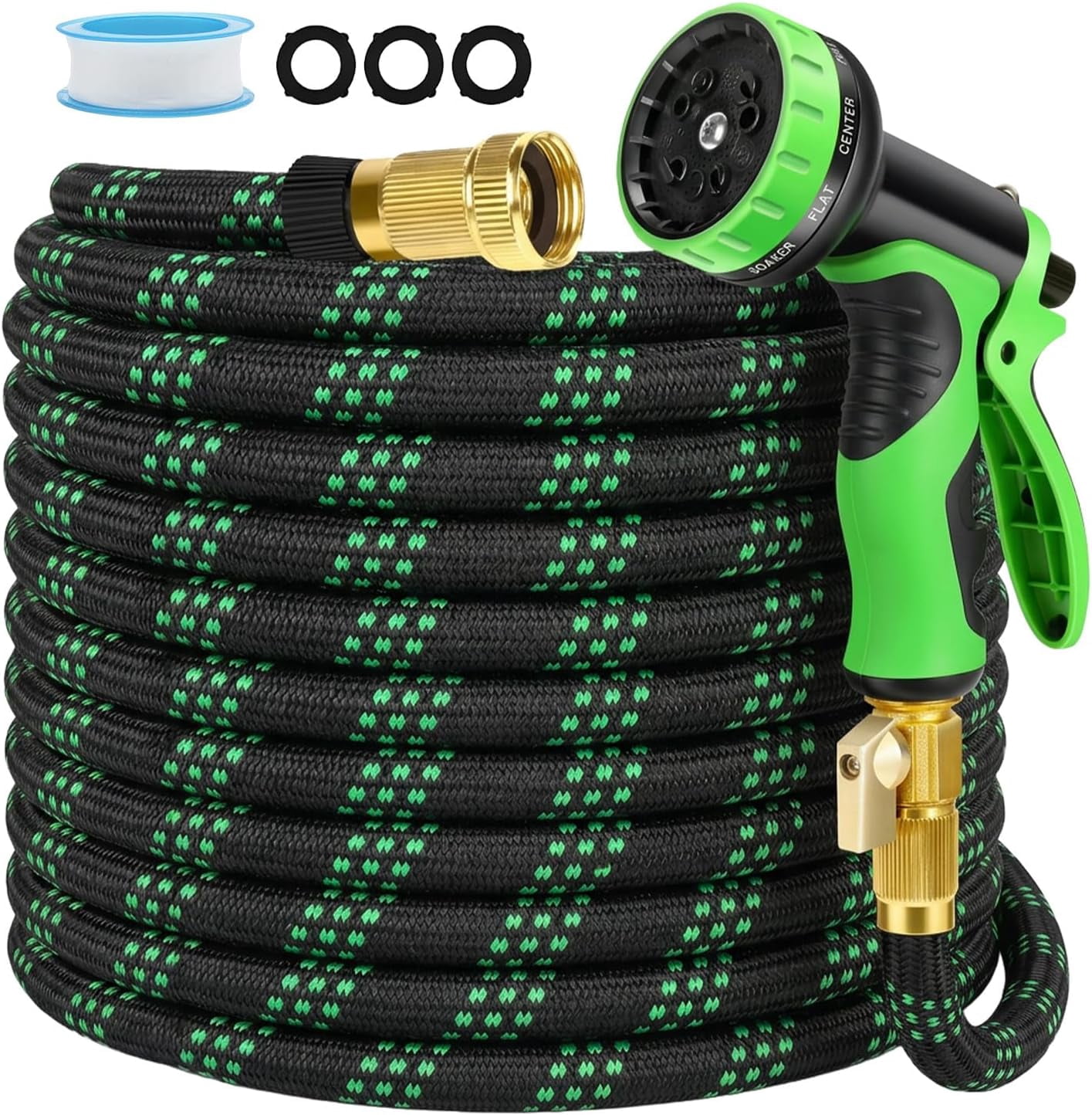 100ft Black and Green Flexible Garden Hose with 10-Function Sprayer ...