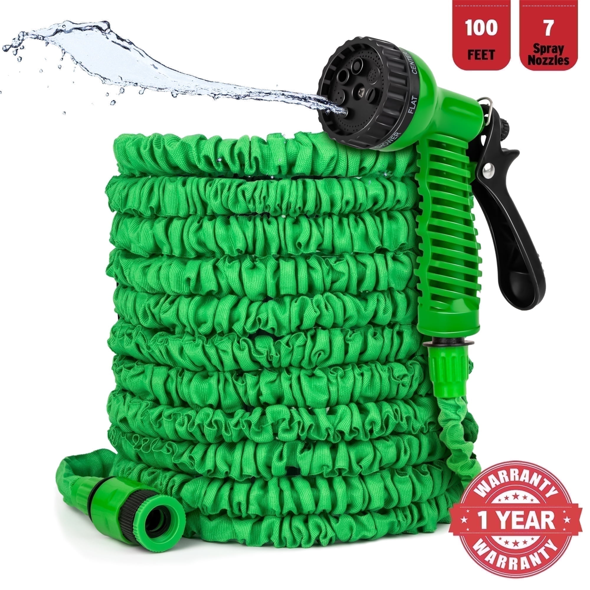100ft Heavy-Duty, Strong & Durable Expandable Garden Water Hose with 7 ...