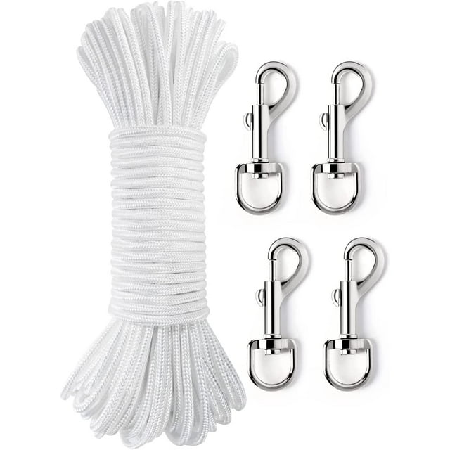 100ft Flag Pole Rope, Flag Pole Halyard Rope Kit with 4 Pcs Zinc Alloy ...