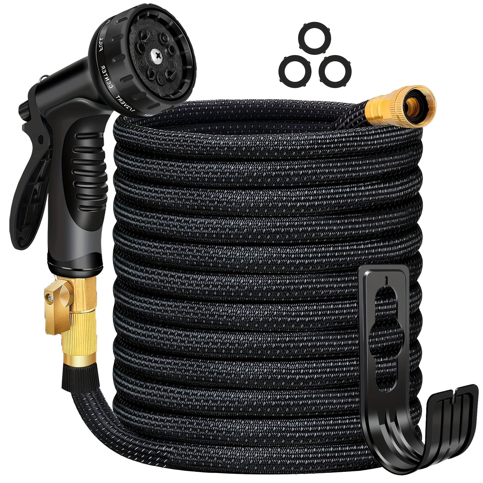 100ft Heavy-Duty Garden Hose with 10 Spray Nozzles - Flexible ...