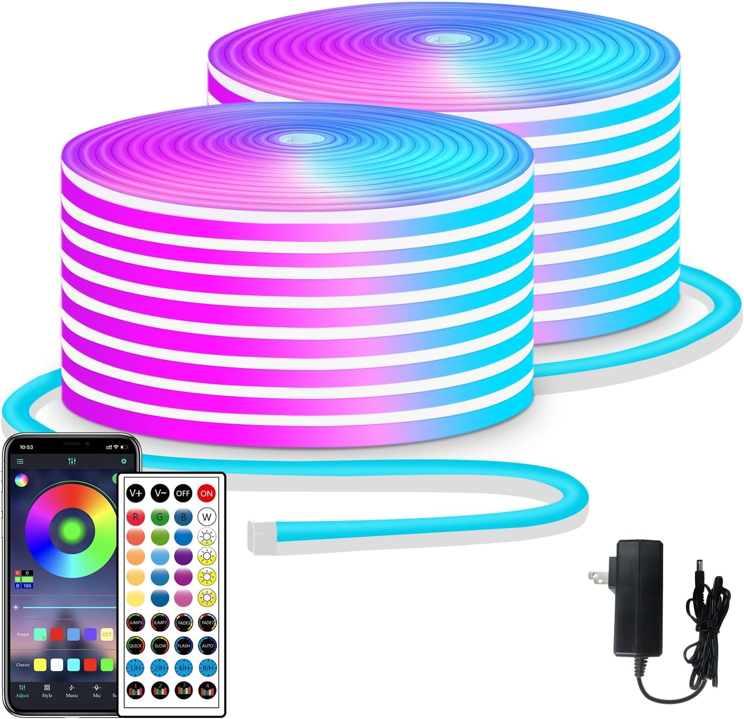 100ft LED Neon Lights with Remote APP Control IP65 Waterproof Flexible ...