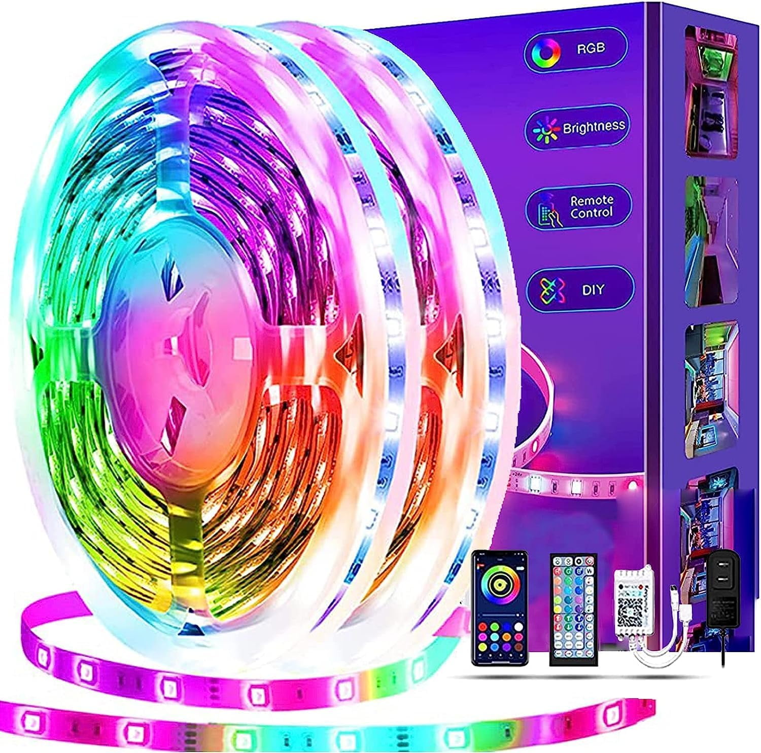 100ft Led Lights for Bedroom, Led Strip Lights Music Sync Color ...