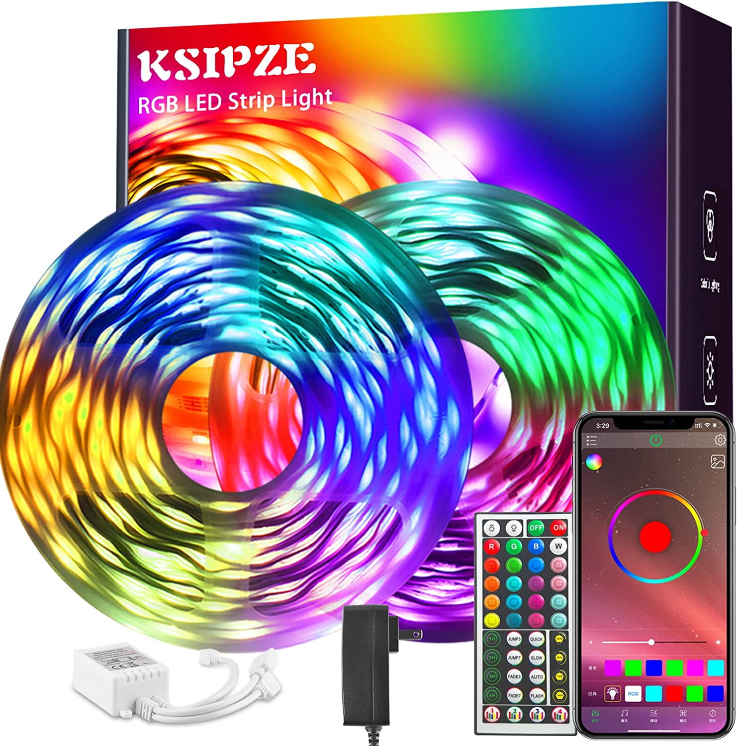 100ft Led Strip Lights (2 Rolls of 50ft) RGB Music Sync Color Changing ...