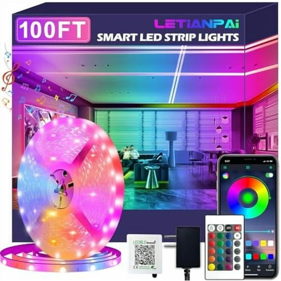100ft Led Strip Lights,Long Smart Led Light Strips Music Sync 5050 RGB ...