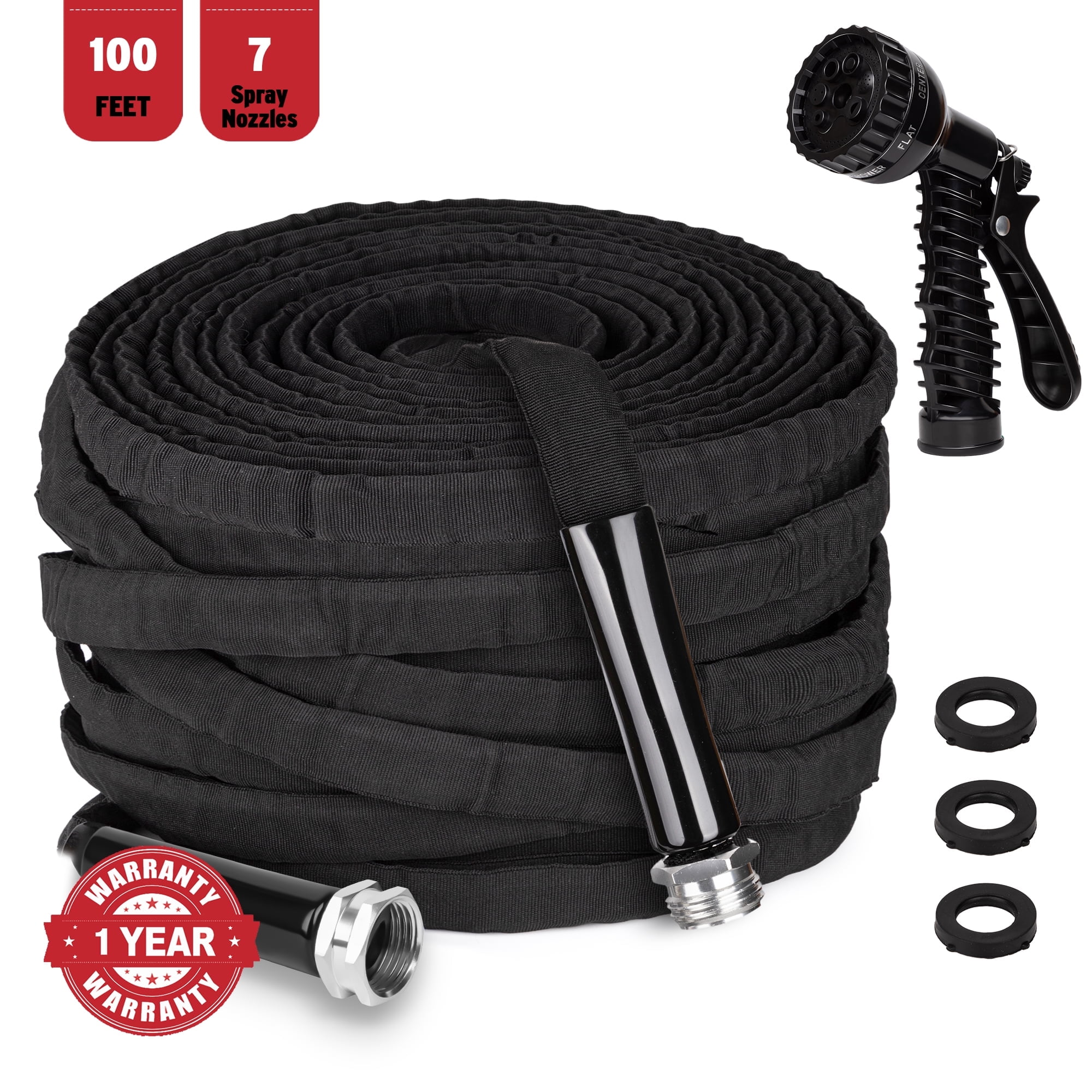 PortableOut 100ft Flexible Garden Water Hose, Nylon, Lightweight, 7 ...