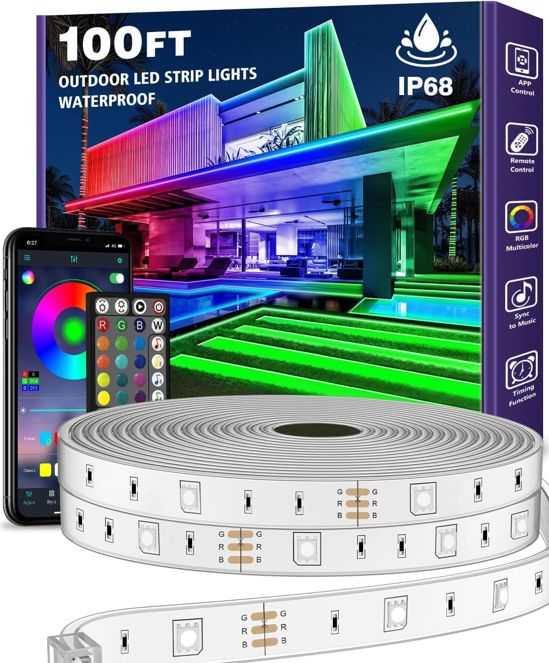 100ft Outdoor LED Strip Lights Waterproof,IP68 Outside Led Light Strips ...