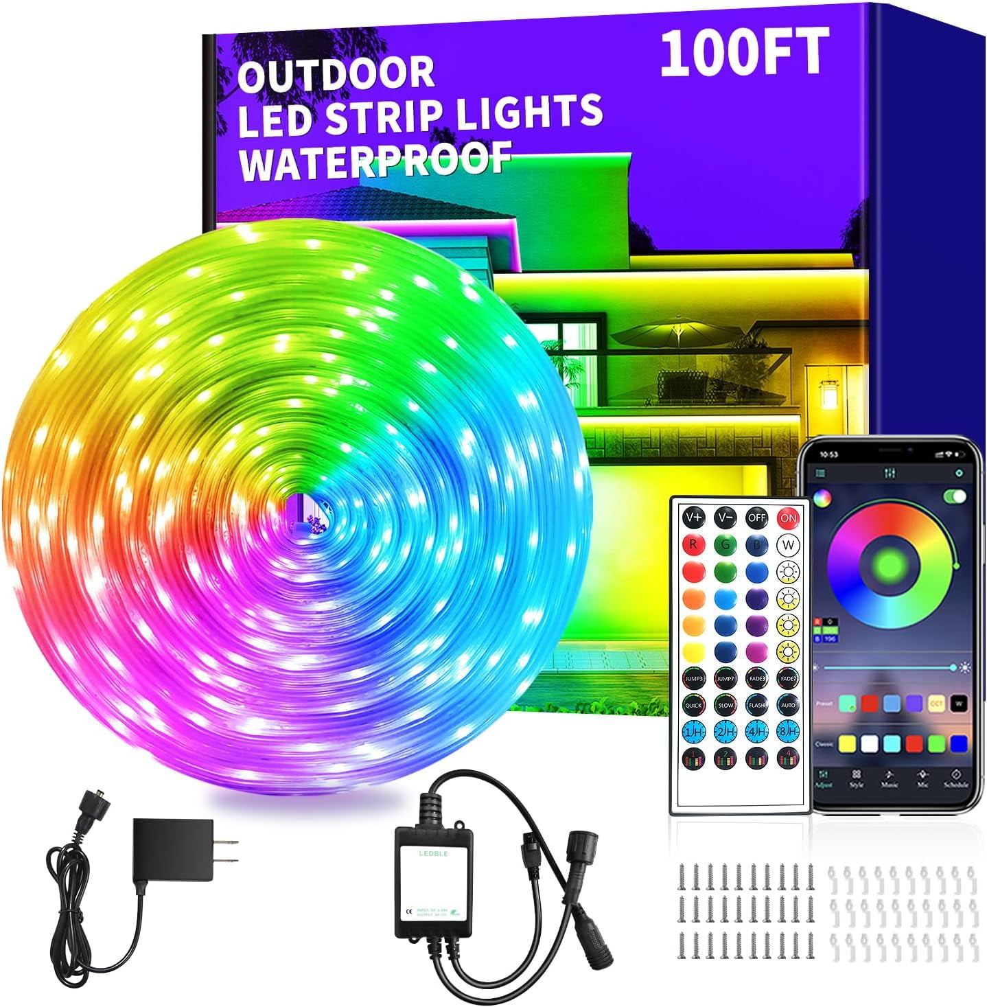 100ft Outdoor LED Strip Lights Waterproof,IP68 Waterproof LED Light ...