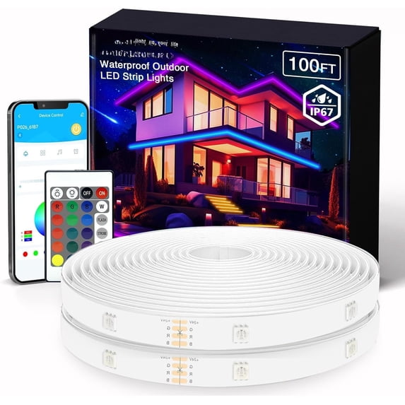 100ft Outdoor Strip Lights , IP67 Light Strips with Remote and APP ...