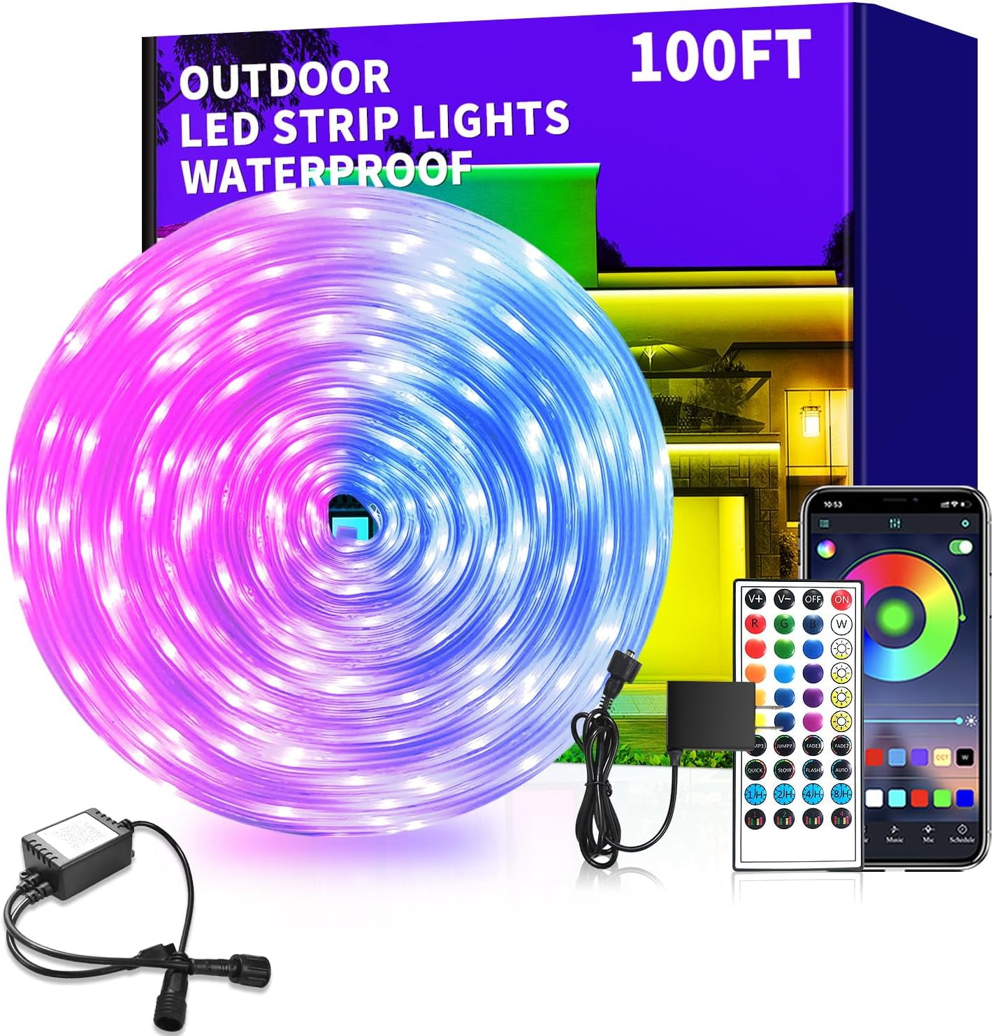100ft Outdoor Strip Lights ,IP68 Outside Light Strips with APP/Remote ...
