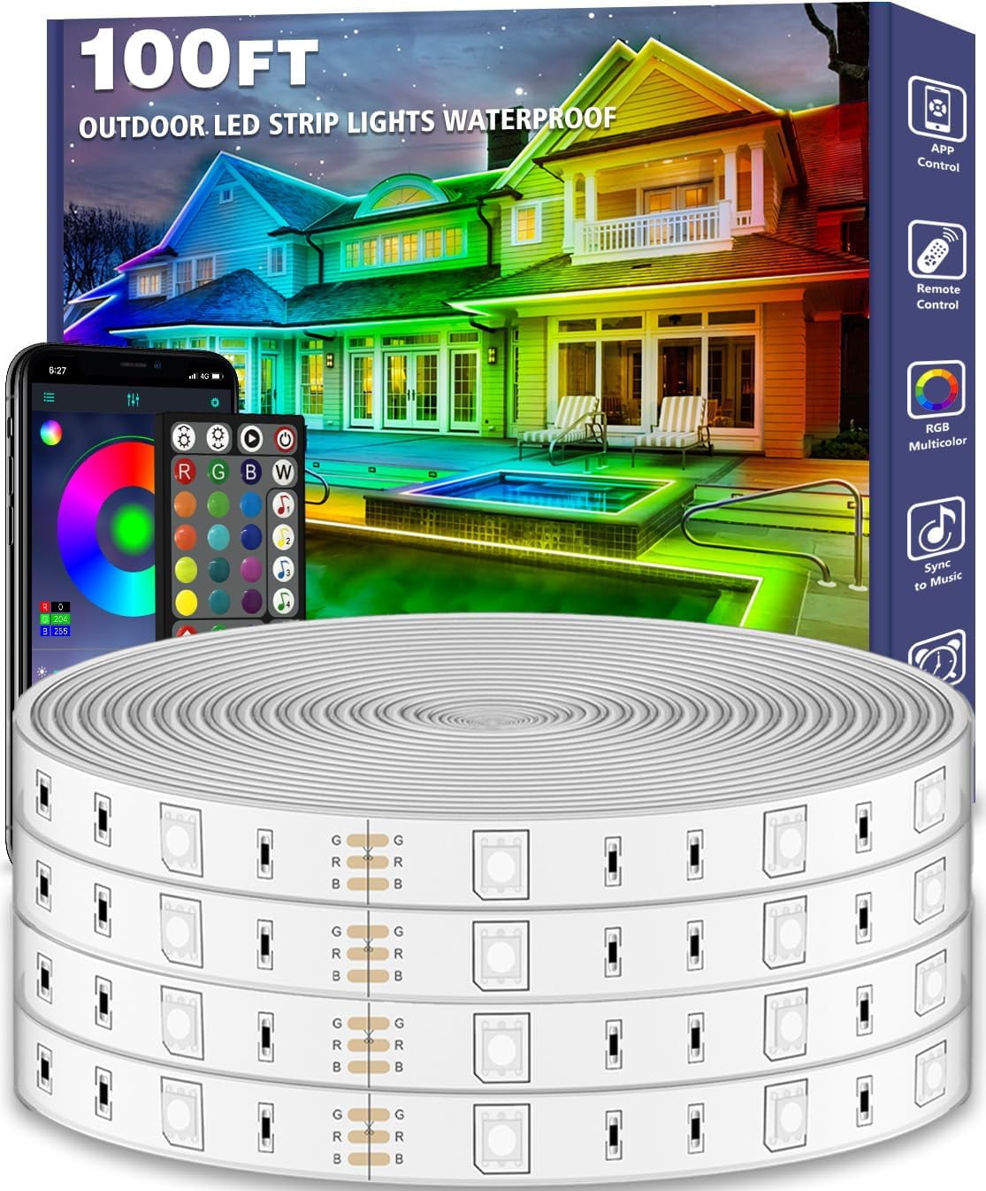 100ft Outdoor Strip Lights ,IP68 Outside Light Strips with App and ...