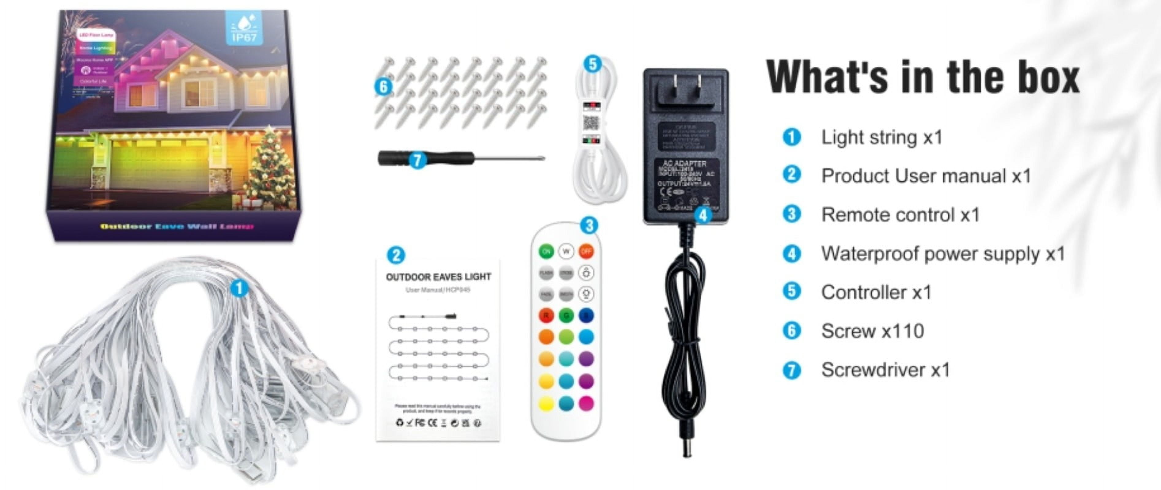 100ft Permanent Outdoor Lights, Smart RGB+IC Eave Lights with Remote ...