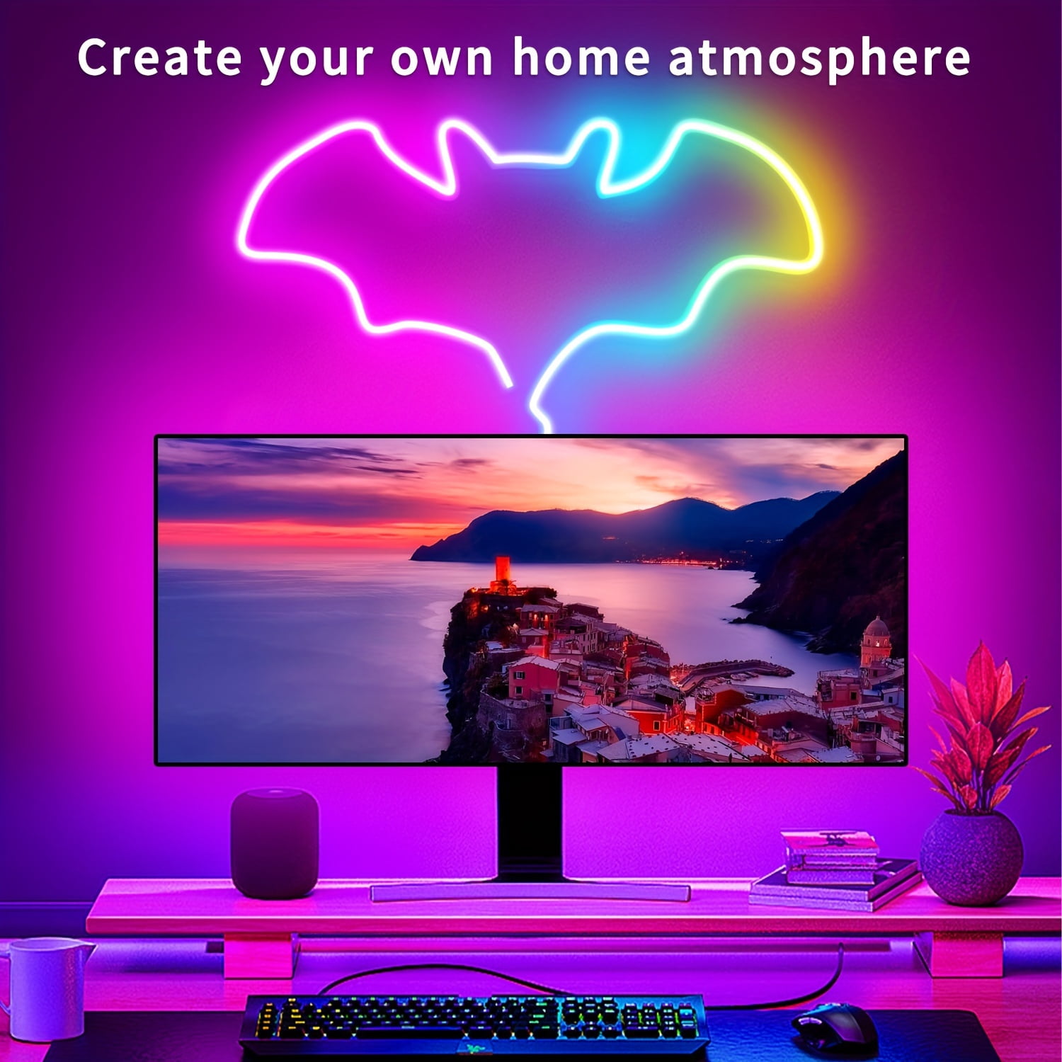 100ft RGB LED Neon Rope Lights (2×50ft Rolls) - Remote & APP Control ...