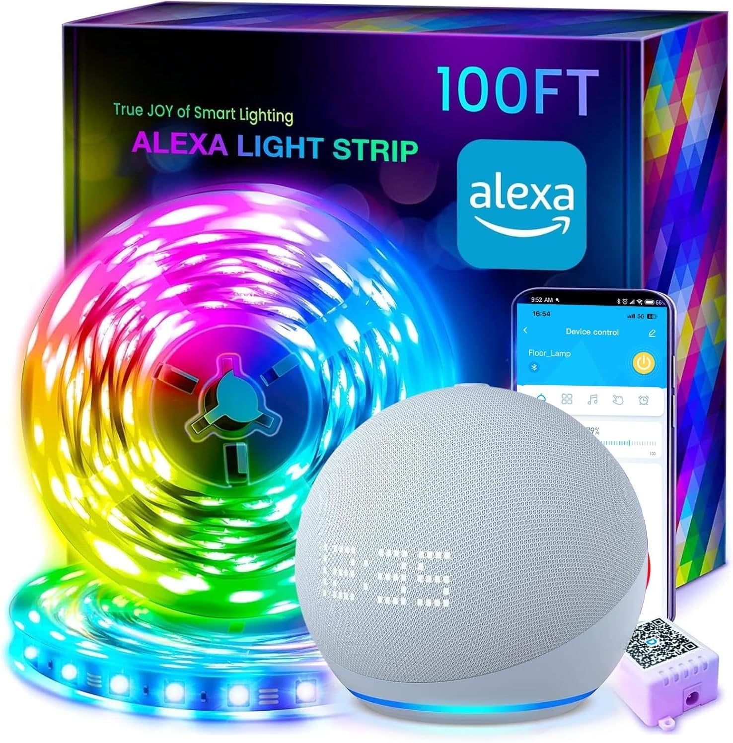 100ft Strip Lights for , Work with Alexa, Color Changing Music Sync Lights with App Remote,Multi ...
