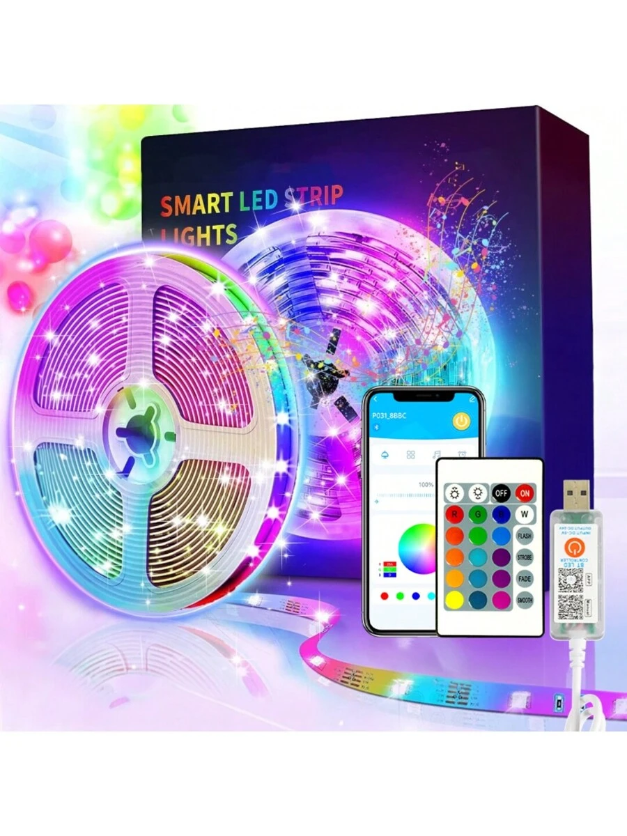 100ft USB Powered Portable Bluetooth LED Strip Lights Color Changing ...