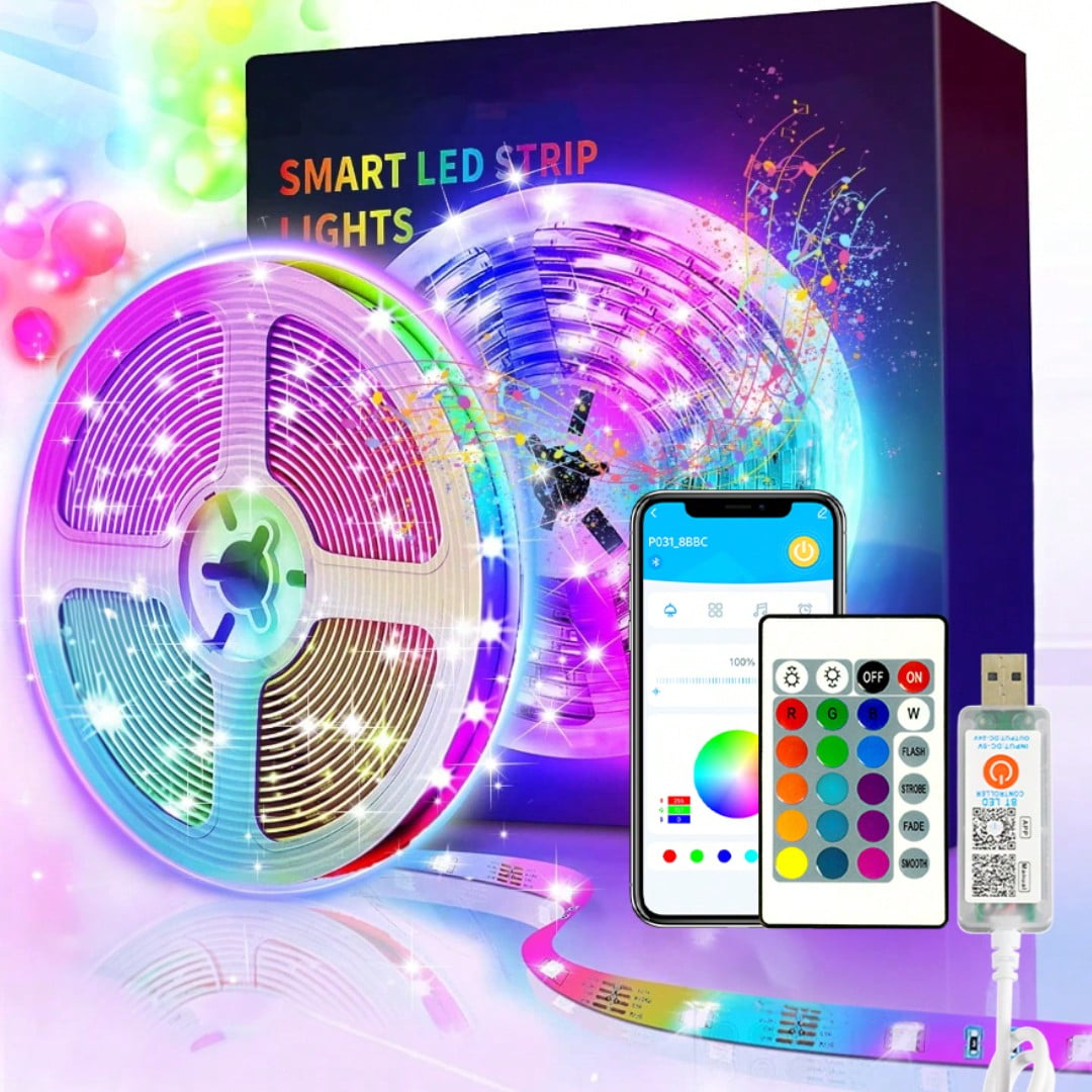 100ft USB Powered Portable Bluetooth LED Strip Lights Color Changing ...