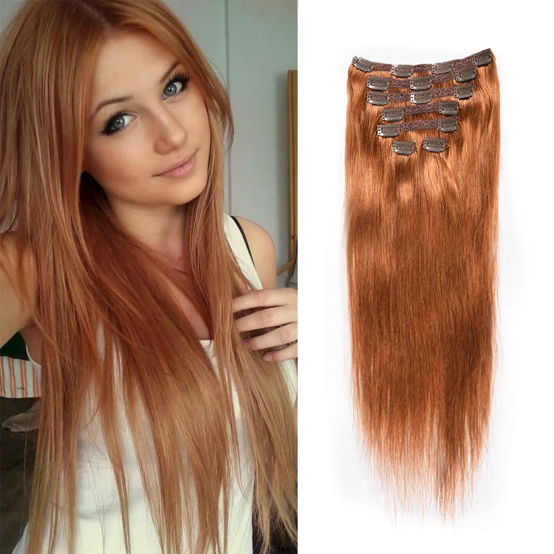 100g 18inch Copper Red Straight Clip in Human Hair Extensions - Walmart.com
