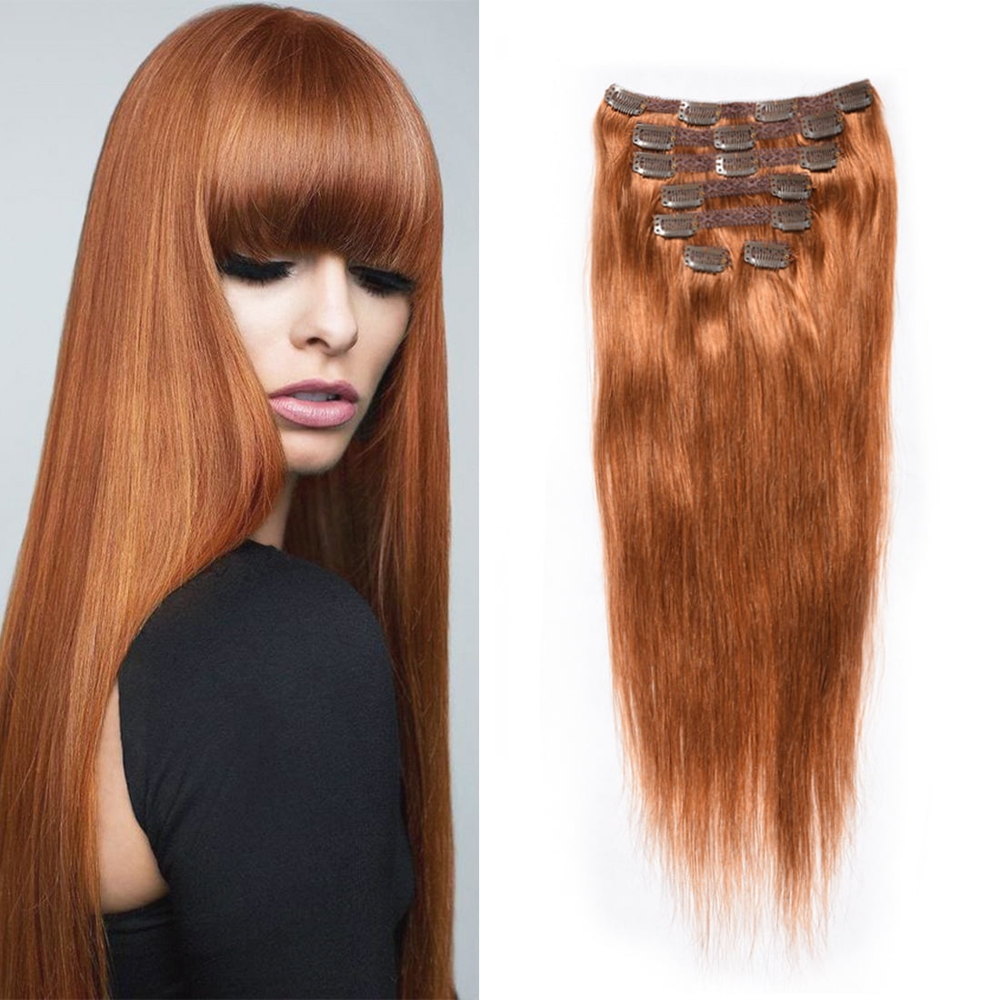 100g 20inch Copper Red Straight Clip in Human Hair Extensions - Walmart.com