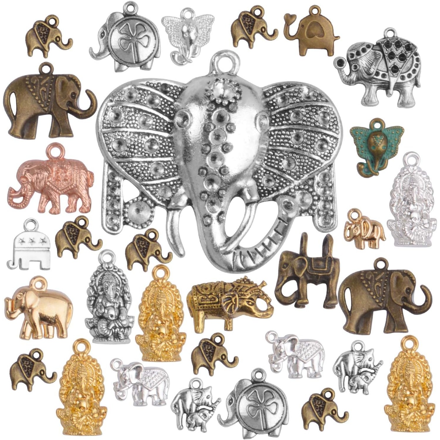 100g (About 20-40pcs) Mixed Alloy Elephant Charms Tibetan Animal ...