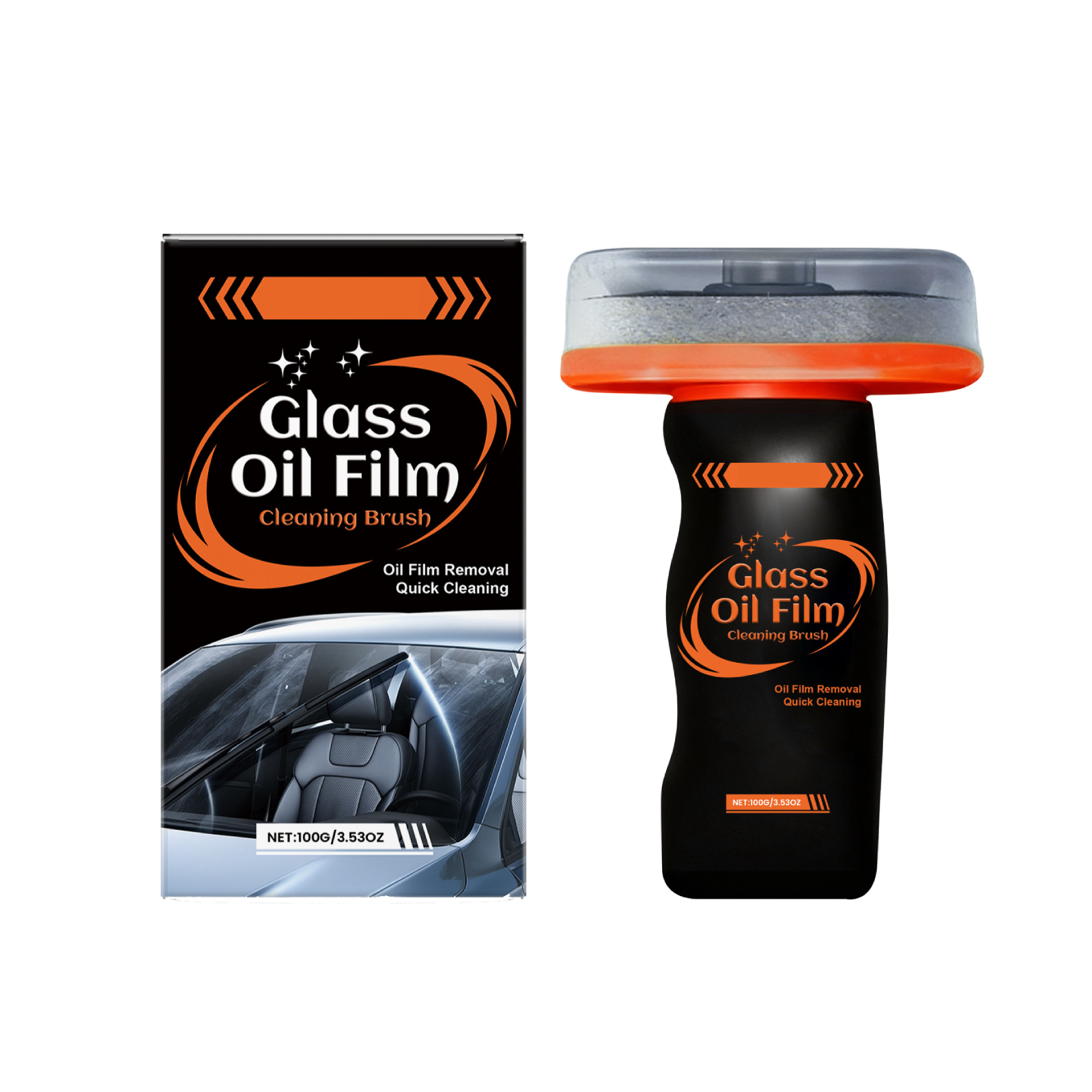 100g Car Glass Oil Film Remover Brush with Handle - Anti-Rain Fog ...