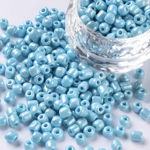 100gs Glass Seed Beads Opaque colors Lustered Round Light Cyan 4mm Hole ...