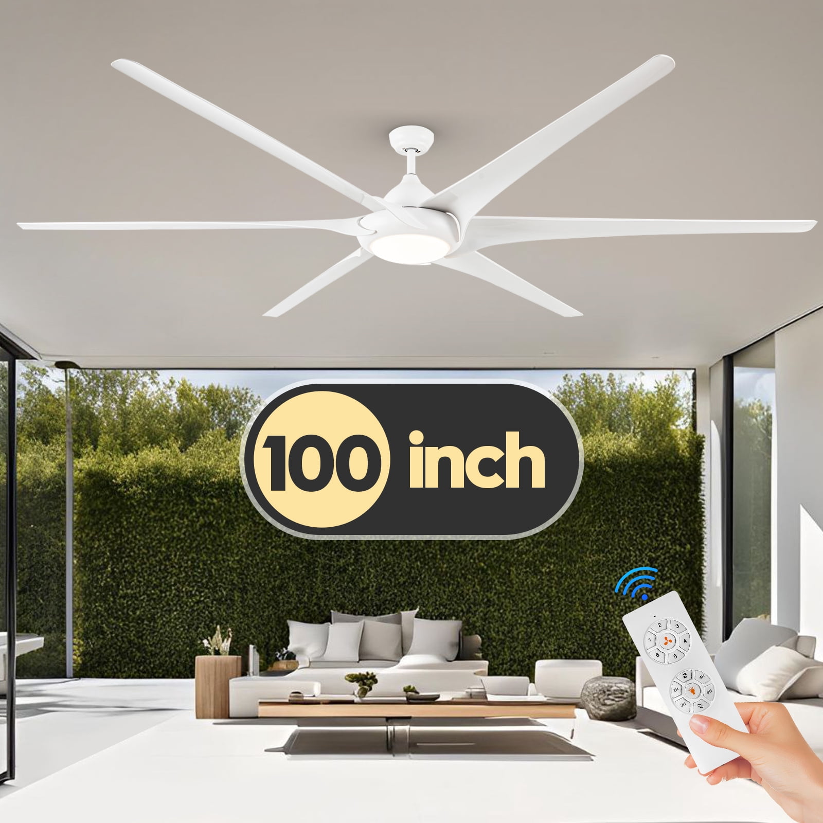 100in Extra Large White Ceiling Fan with Lights Remote Control 6-Blade ...