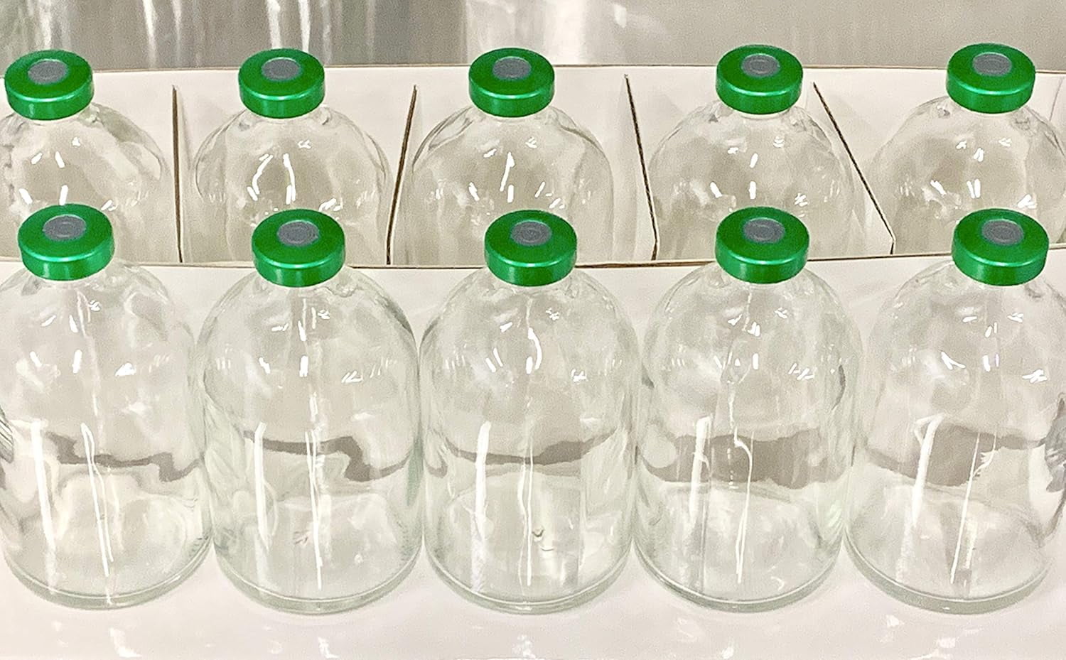 100ml Sterile Clear Injection Vial 5 Pack with Metallic Green Aluminum ...