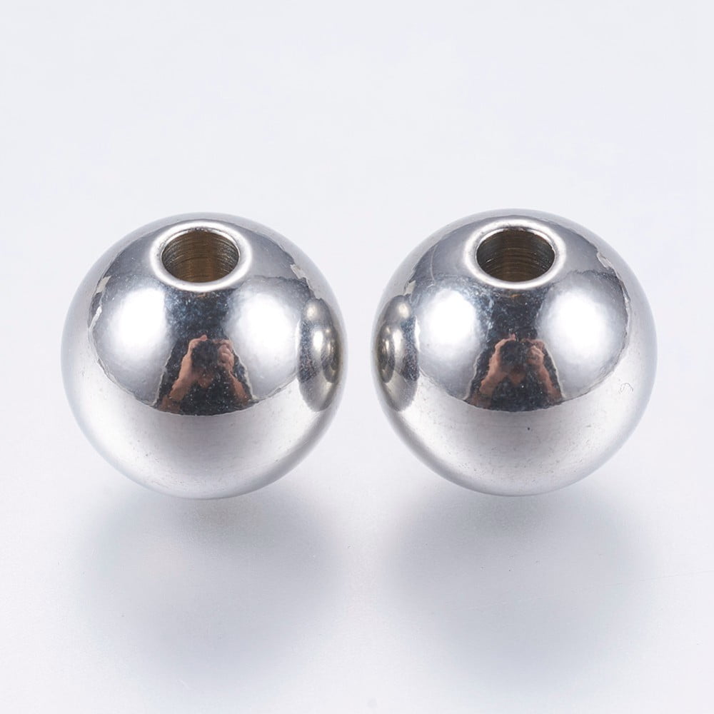 100pc 201 Stainless Steel Beads Solid Round Stainless Steel Color 12mm ...