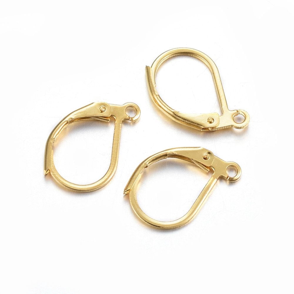 100pc 304 Stainless Steel Leverback Earring Findings with Loop Real 24K ...