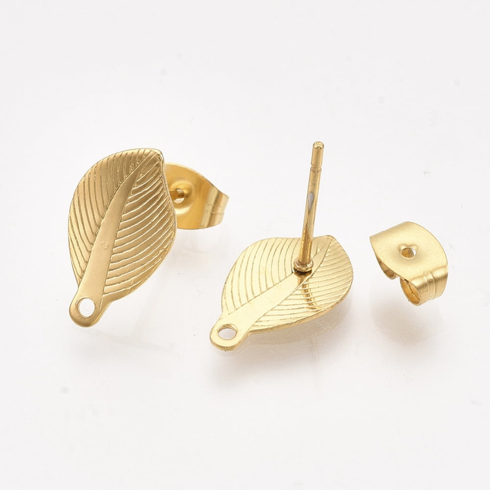 100pc 304 Stainless Steel Stud Earring Findings with Loop and Ear Nuts ...