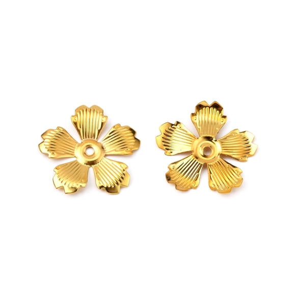 100pc 5-Petal Iron Bead Caps Flower Golden 33x34x3mm Hole: 2.5mmDIY ...