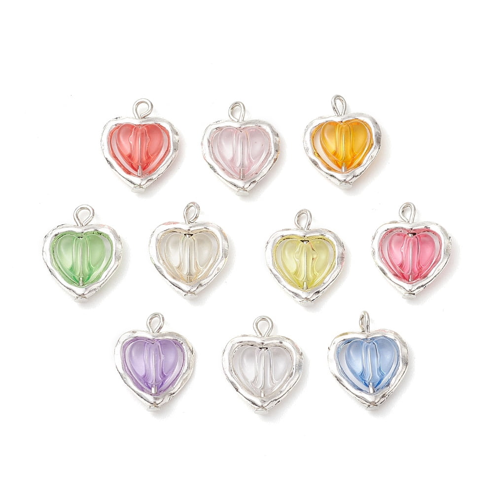 100pc Acrylic Pendants Heart with Silver Alloy Findings Mixed Color 17 ...
