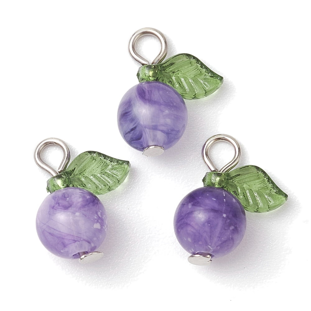 100pc Acrylic Pendants with Iron Flat Head Pins Fruit Charms Purple ...