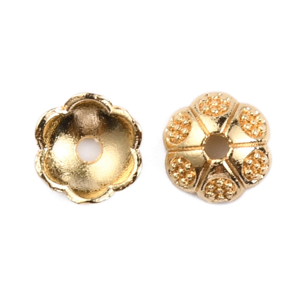 100pc Brass Bead Caps 6-Petal Long-lasting Flower Real 14K Golden ...