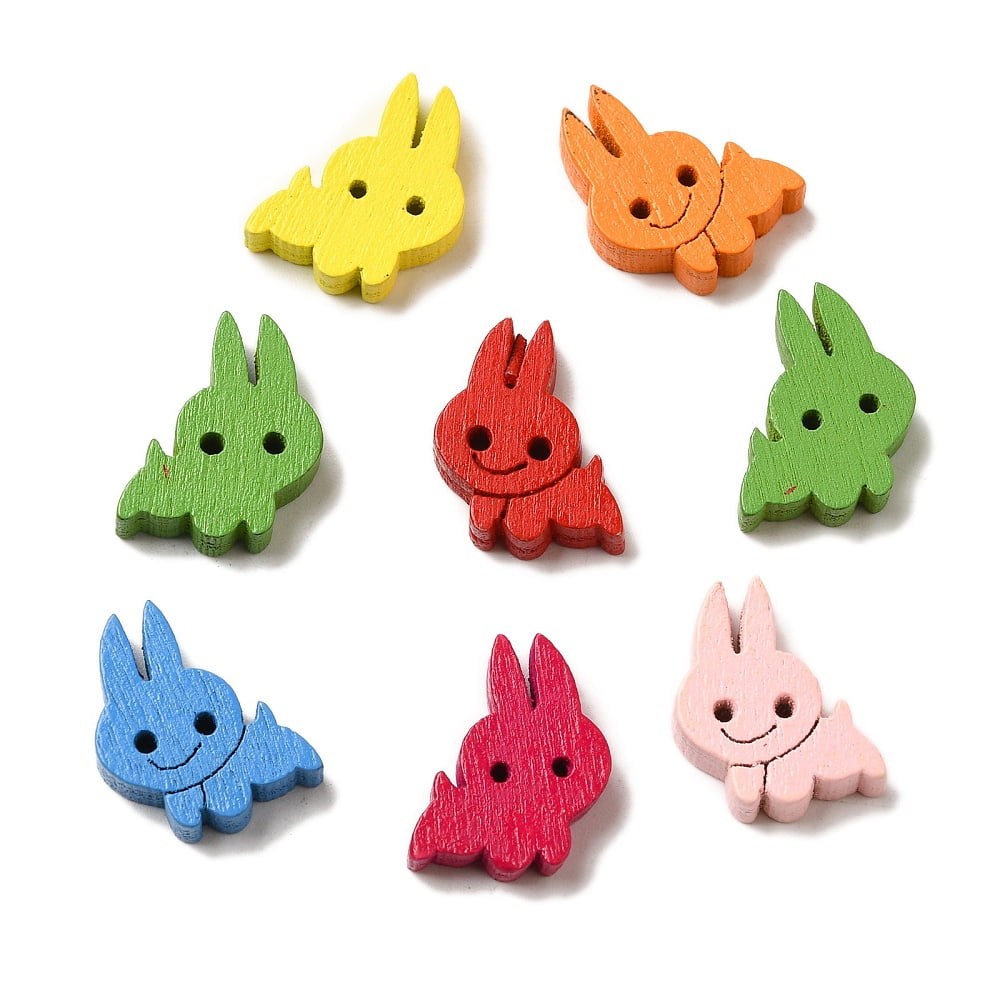 100pc Cartoon Bunny Buttons Wooden Buttons Rabbit Mixed Color 13mm long ...