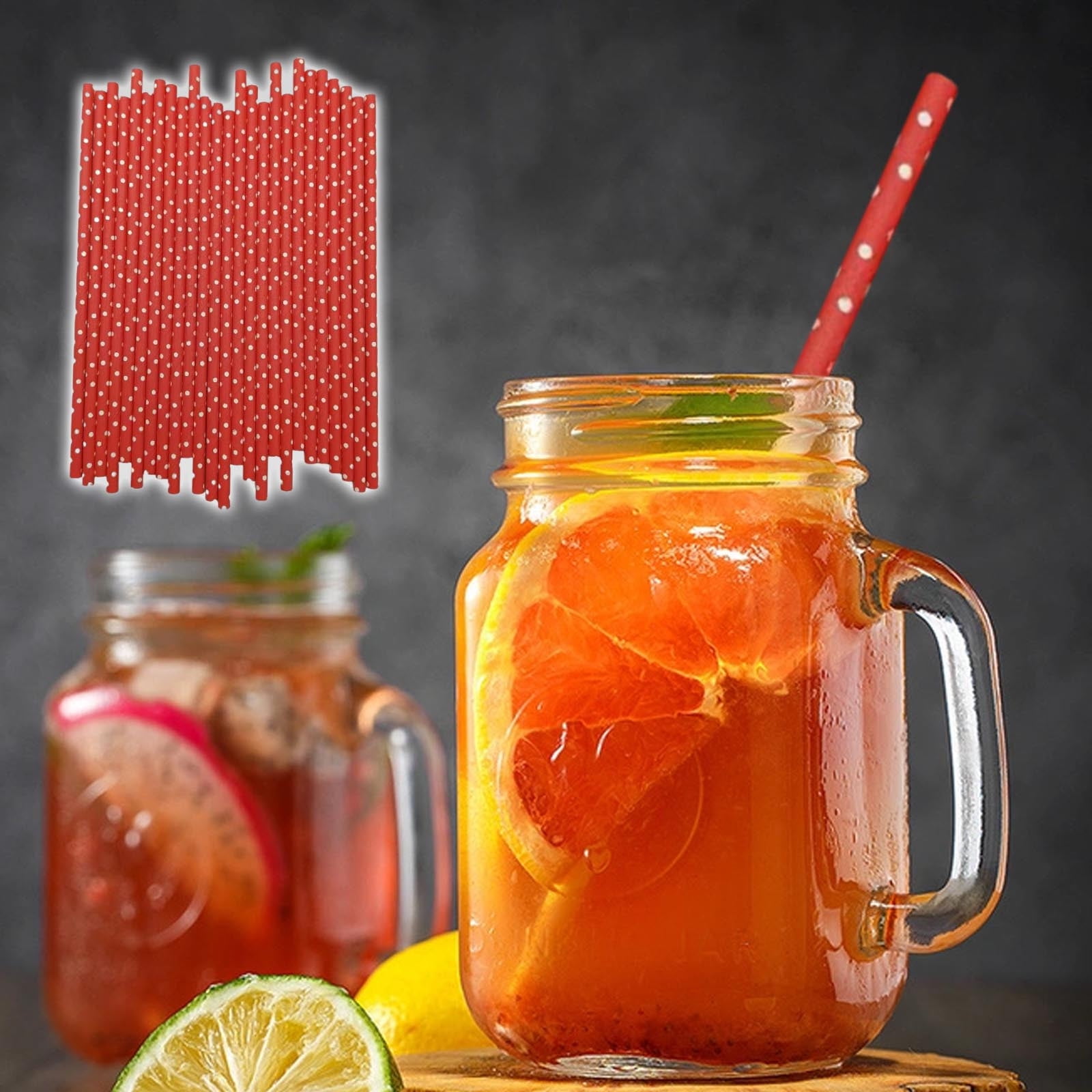 100pc Disposable Paper Straws, Red Degradable Drink Pipes, Eco-Friendly ...
